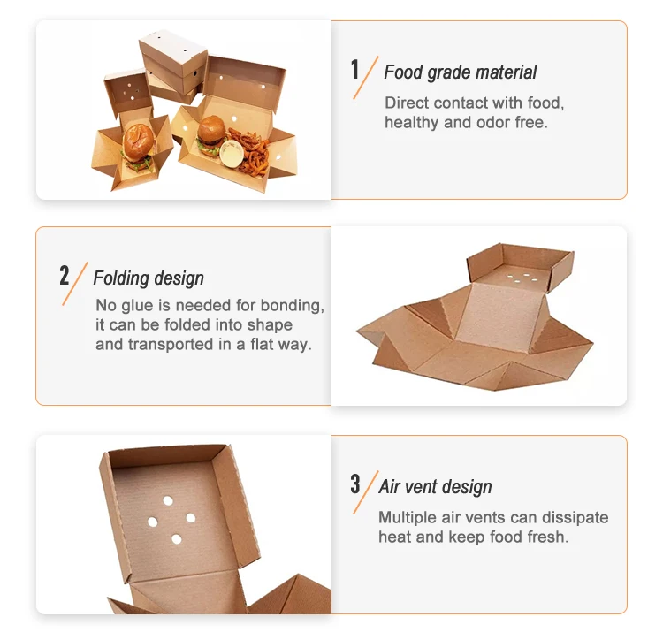 Customized Clamshell Kraft Take Away Fried Chicken Burger Box