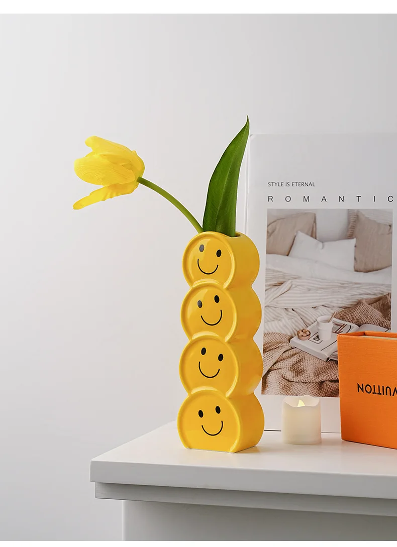 Creative Smiley Face Ceramic Vase Modern Simple Home Living Room Flower ...