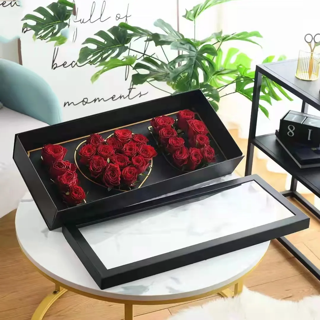 Flower Box Preserved Rose Floral Mothers Day Heart Wholesale Square Flowers Boxes For Bouquets ...