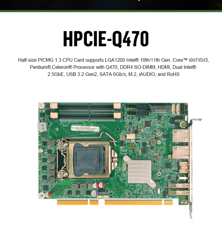 IEI HPCIE-Q470 Half-size PICMG 1.3 CPU Card Supports LGA1200 Intel 10th/11th Gen Core I9/i7/i5 ...