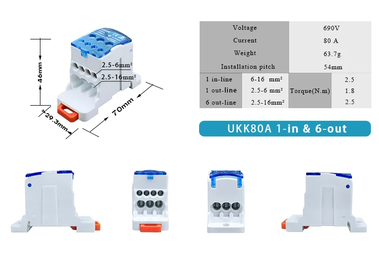 Unipolar Single Phase Wire Connectors Power Electrical Connection Distribution Din Rail Junction ...