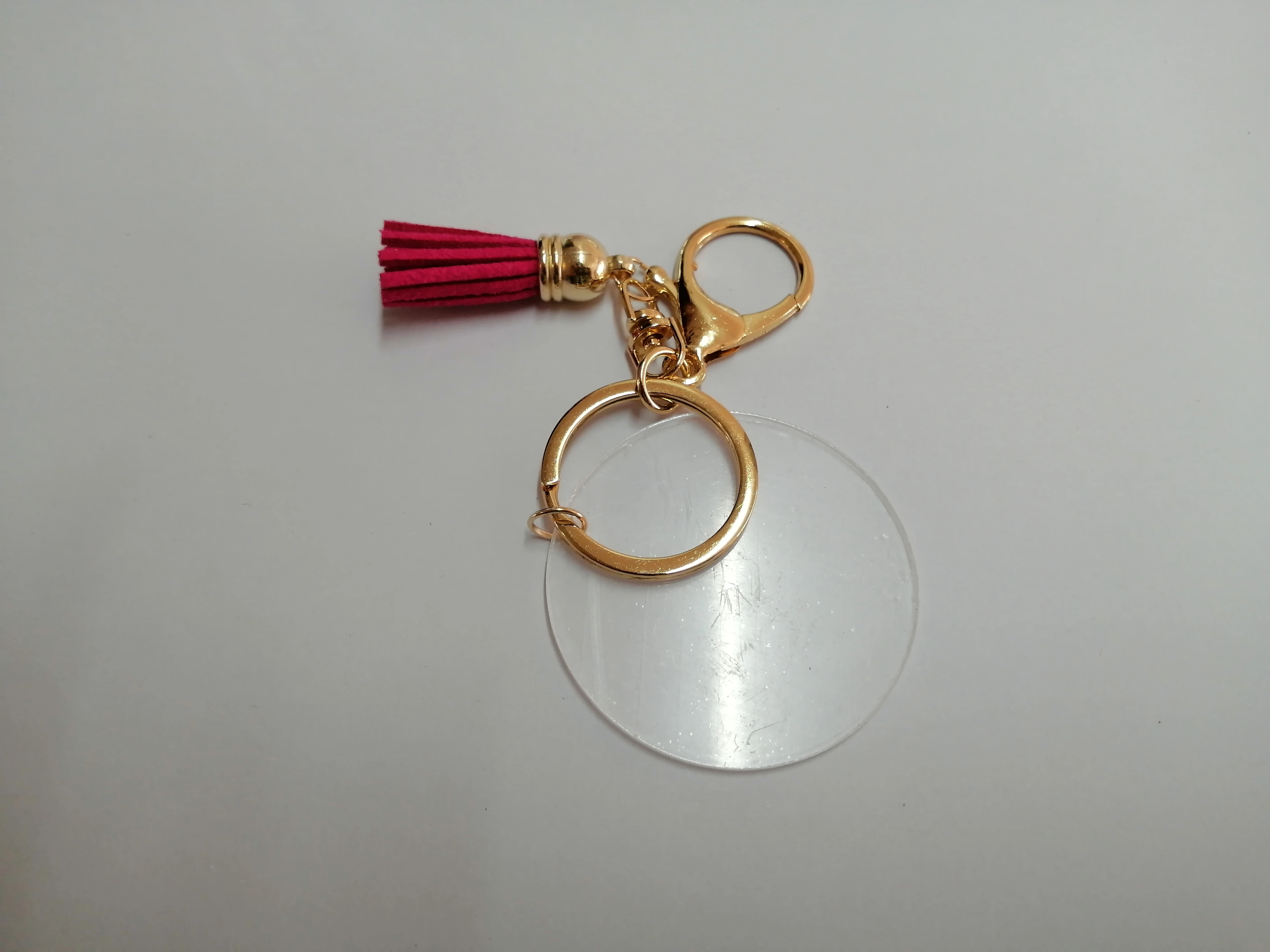 Acrylic Clear Round Keychain With Tassels Lobster Circle Monogram Gold ...
