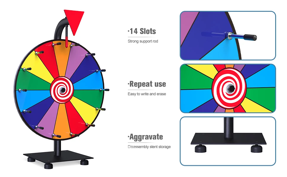 12 Inch 14 Slots Color Spinning Prize Wheel With Editable Magnetic ...