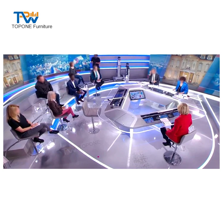 White Curved Reception Desk - Modern Live Broadcasting Studio Furniture