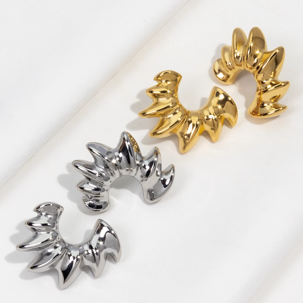 2024 New 18k Gold Plated High Polish Three Layer Stud Earrings ...