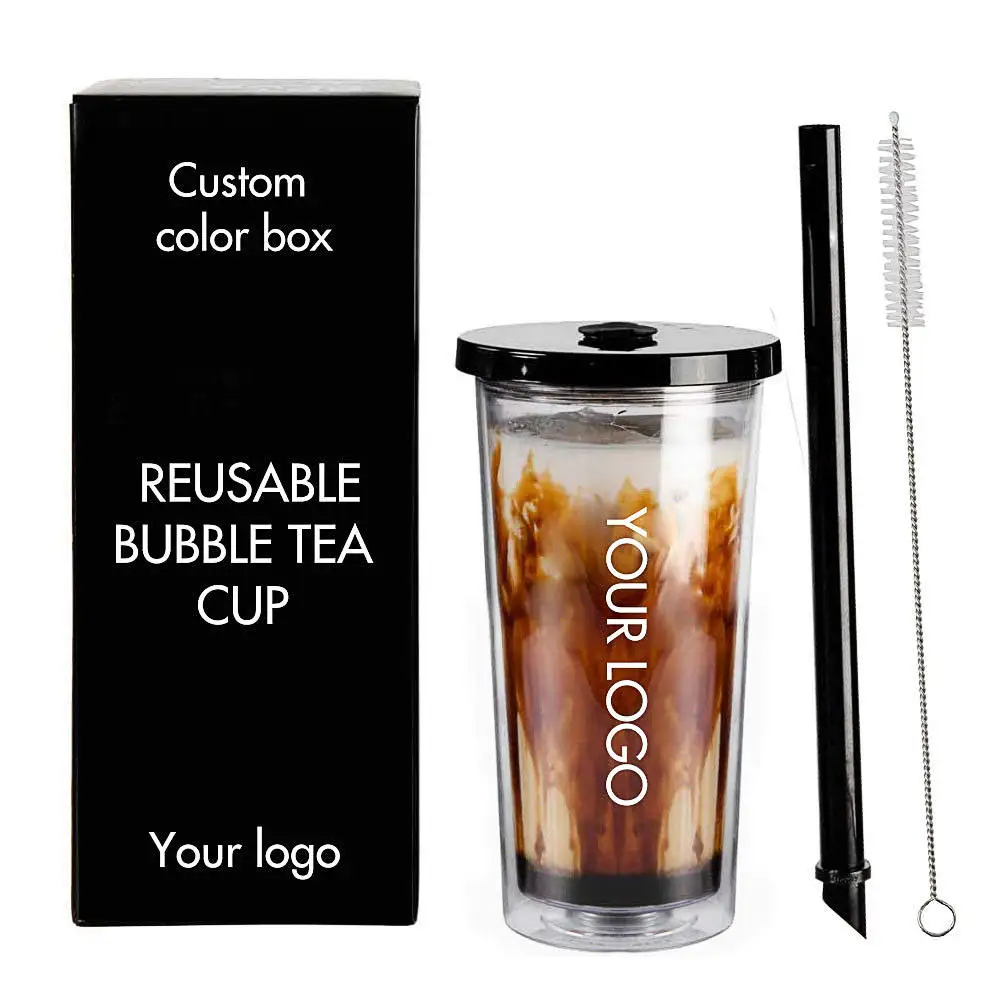 Reusable Boba Cup Bubble Tea Cup 20oz Smoothie Cup Acrylic Travel Mug ...