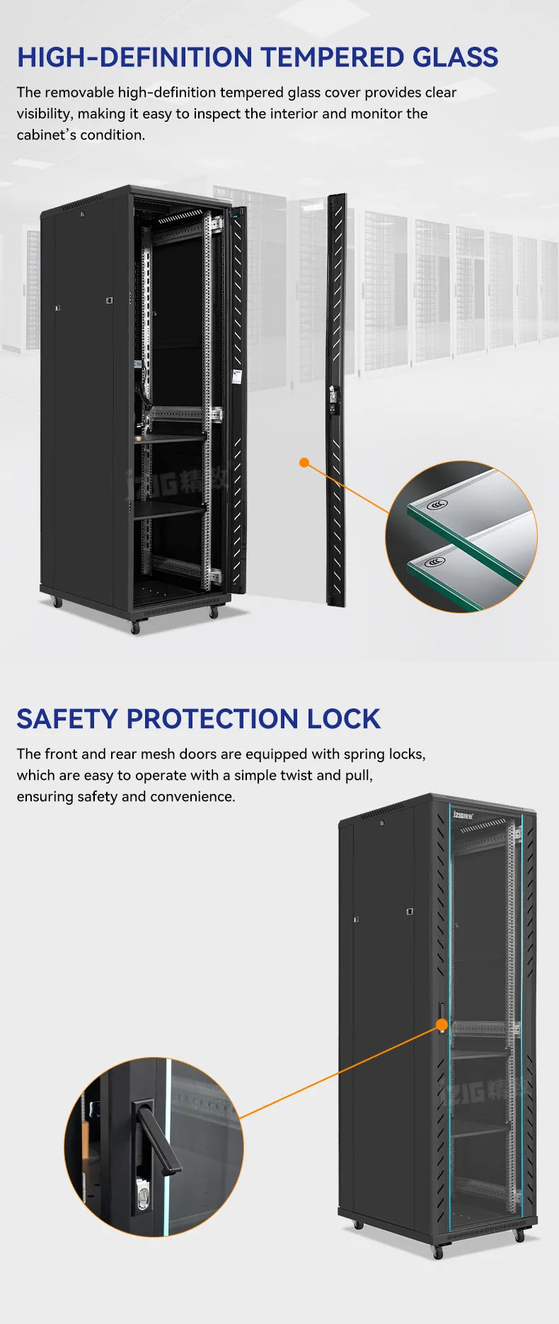 32U Steel Network Server Rack with Glass Door for Data Centers