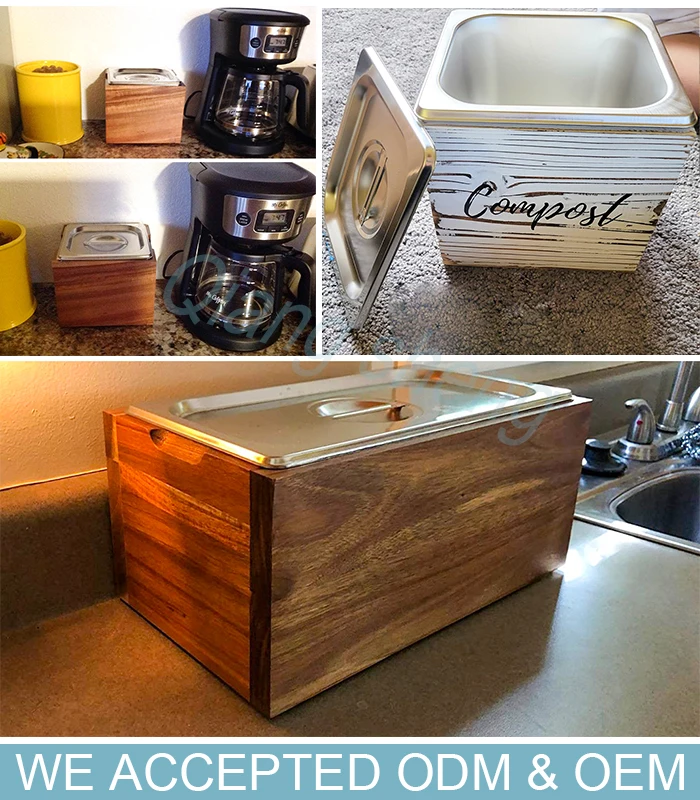 Multi-function Custom Food Waste Wood Countertop Compost Bin for ...