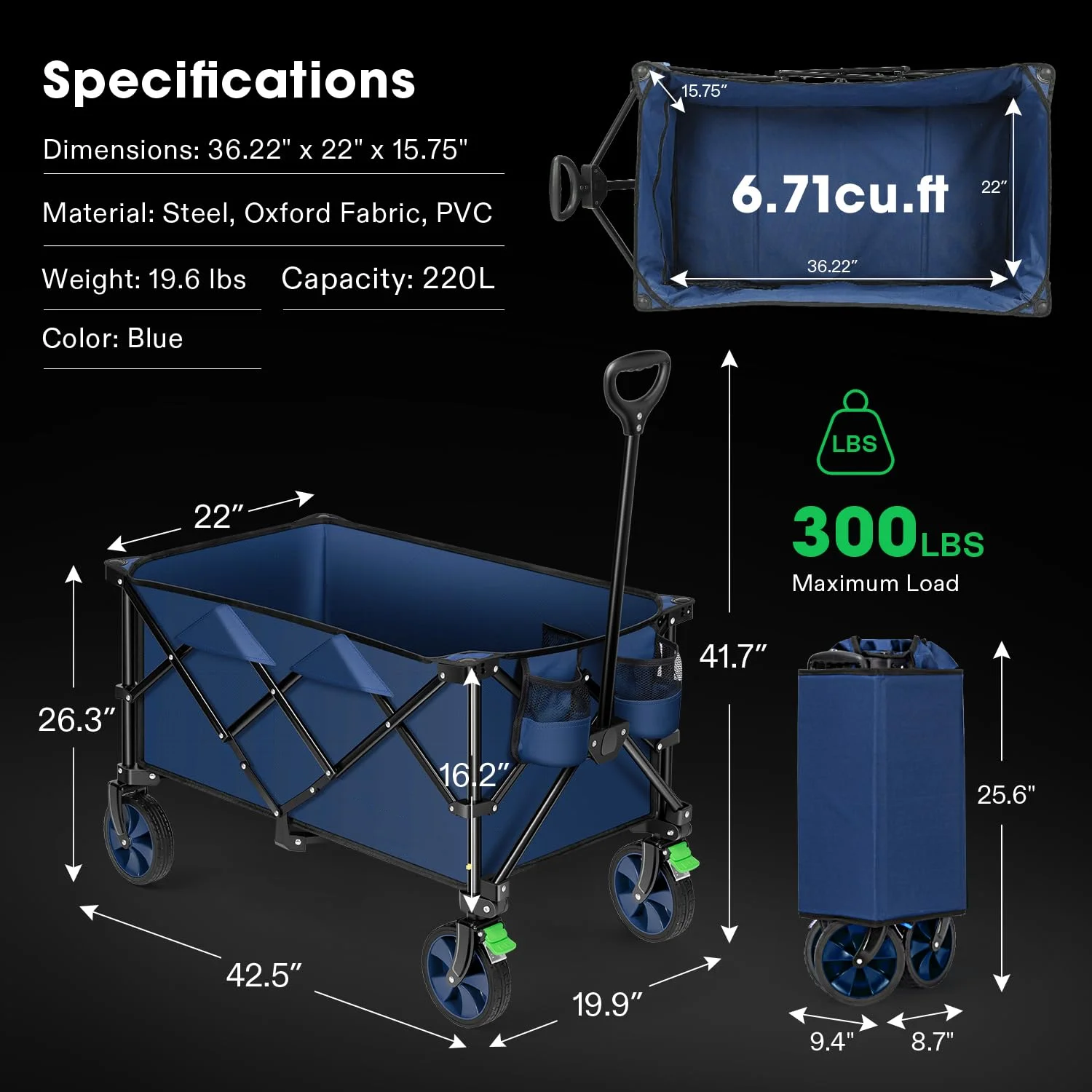 Collapsible Outdoor Utility Wagon Heavy Duty Foldable Courtyard Four ...