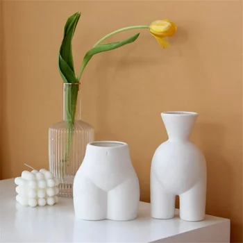 Bisque Firing Pure White Ceramic Vases Human Body Flowers Vase For ...