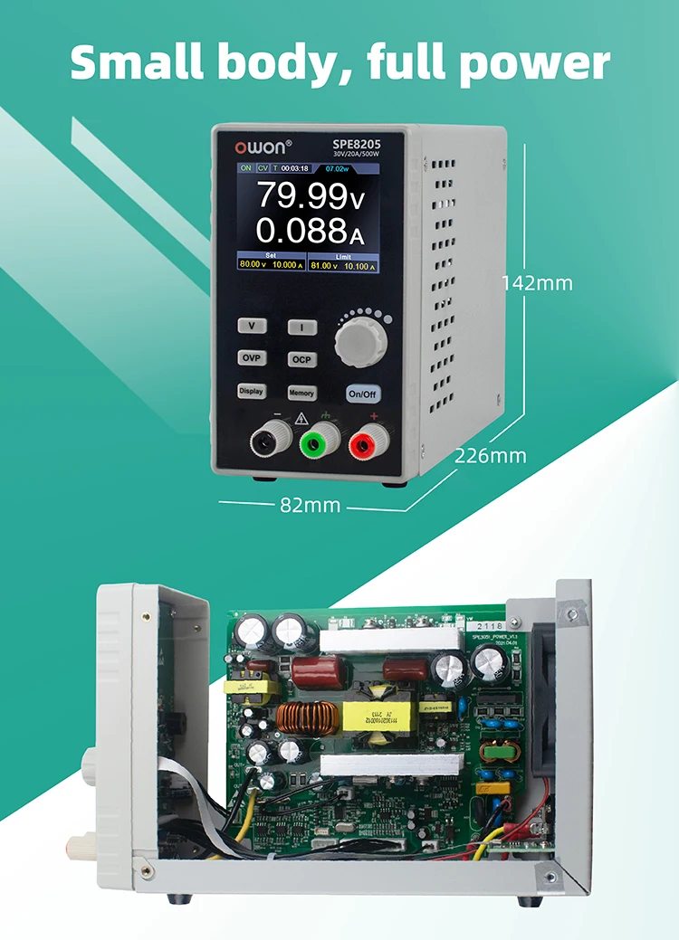 OWON SPE8205 DC Power Supply - 400W/500W, 20A Output