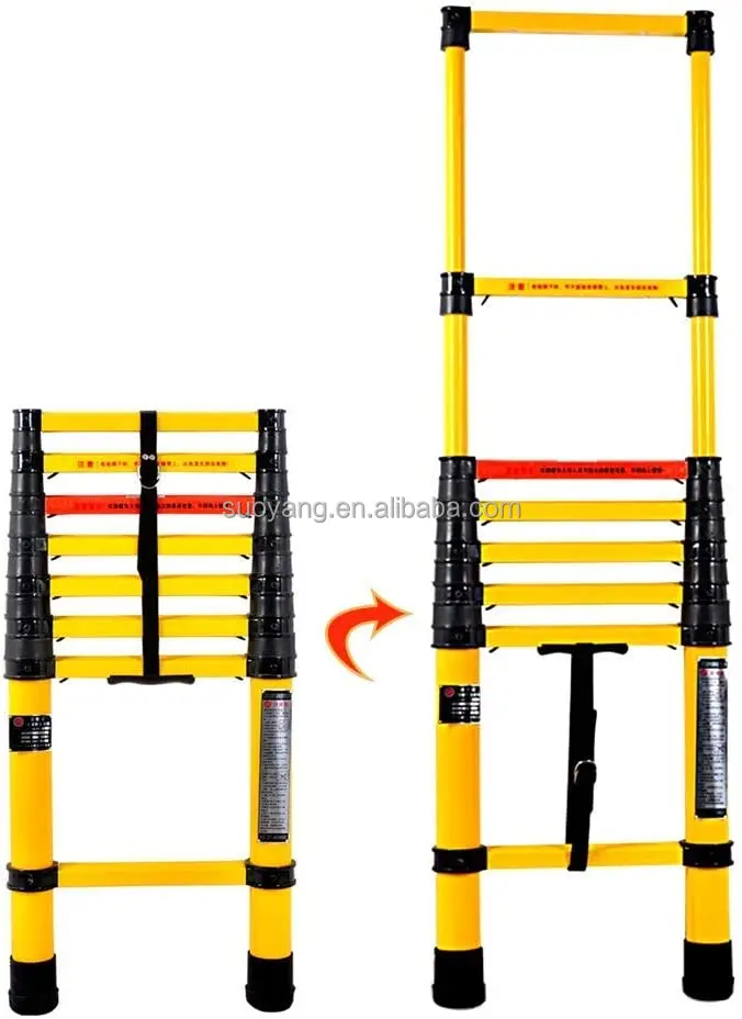 6M Foldable Fiberglass Telescopic Ladder Suitable for Home Attics and ...