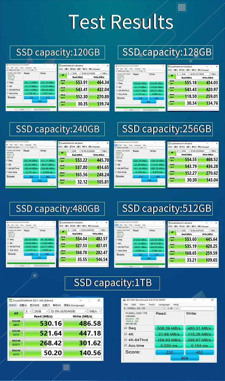 PUSKILL Aluminium Alloy Internal 2.5'' Sata3 SSD 2TB 1TB 512GB 480GB ...
