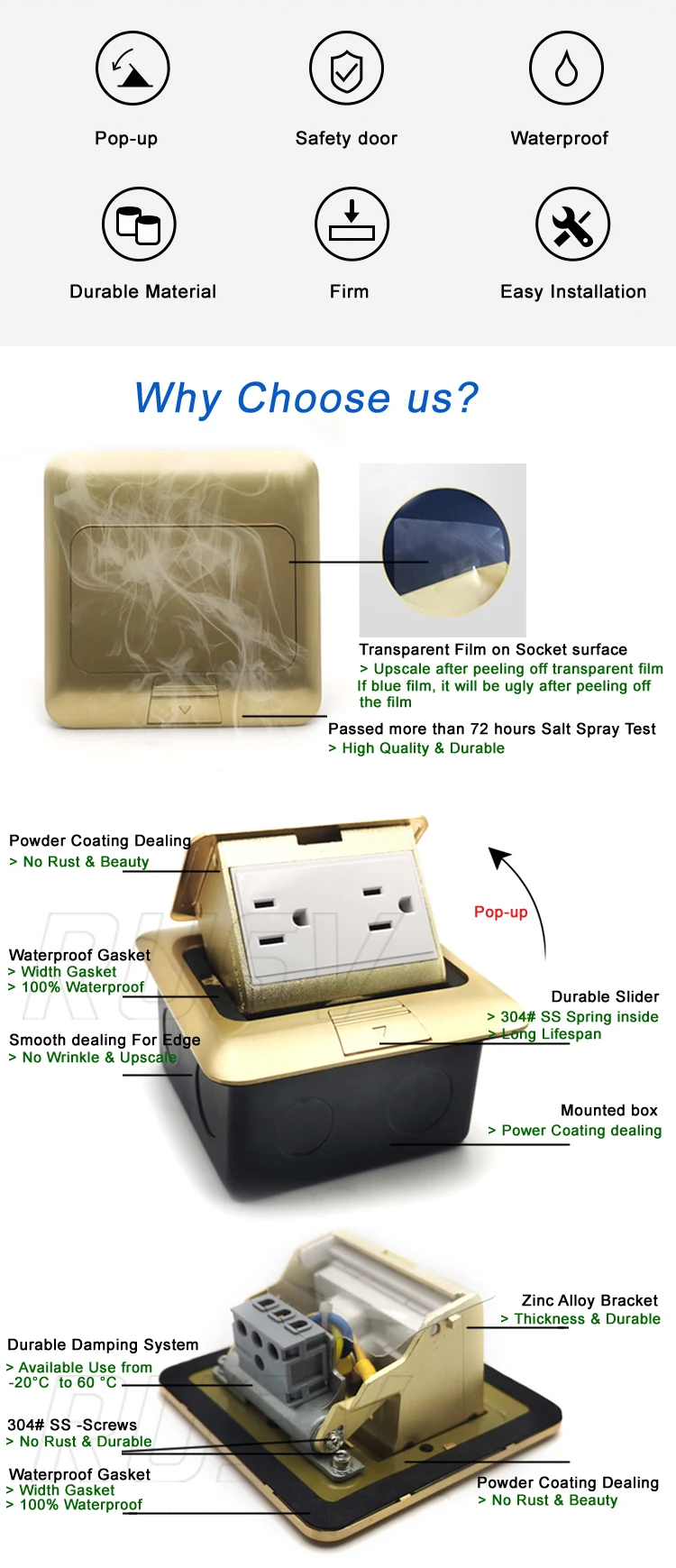 Luxury Real Brass House America Type 15a Power Electric Ground ...