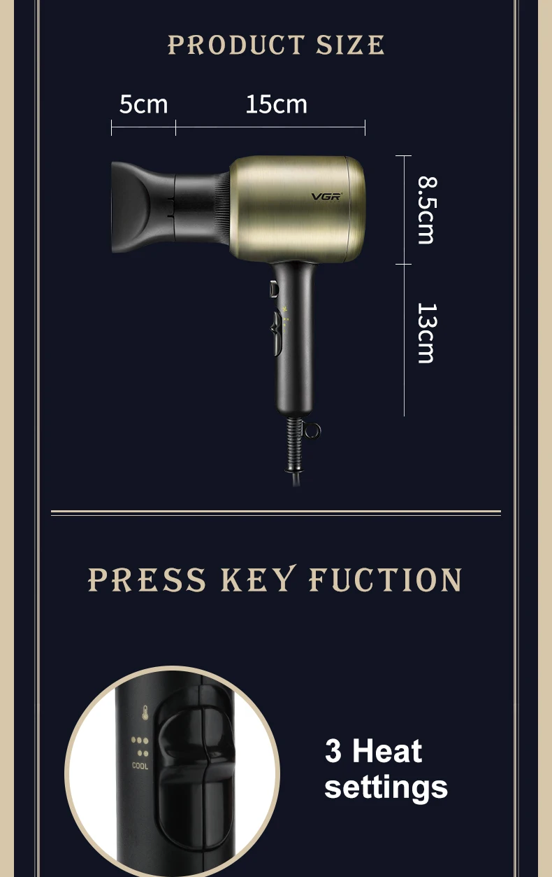 VGR V-453 Hair Dryer - Powerful 1800-2200W Salon Professional