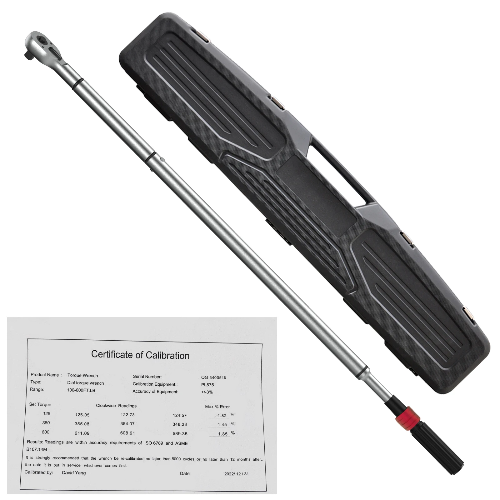 3/4 Torque Wrench - Heavy Duty, Dual Range Scales 100-600 Ft Lb