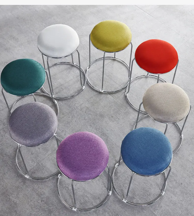 Round Wrought Iron Ottoman Stool Sponge Cushion Stackable Dressing ...