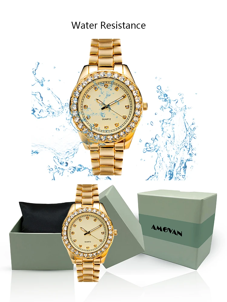 2020 Amovan High Quality Zinc Alloy Gold Plated Wrist Luxury Women Iced ...