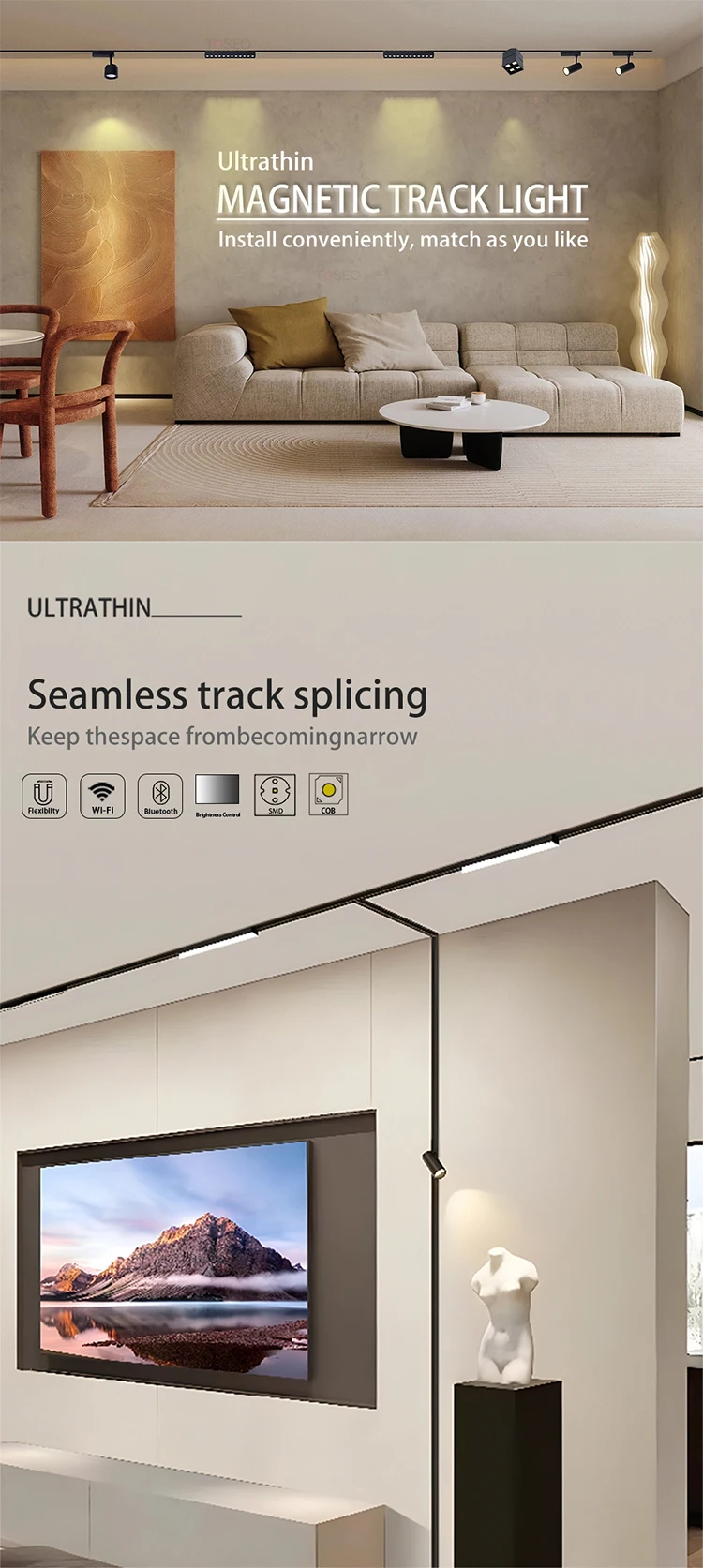 Modern Magnetic Track Light Adjustable Surface Mounted 48V Ultra Thin ...