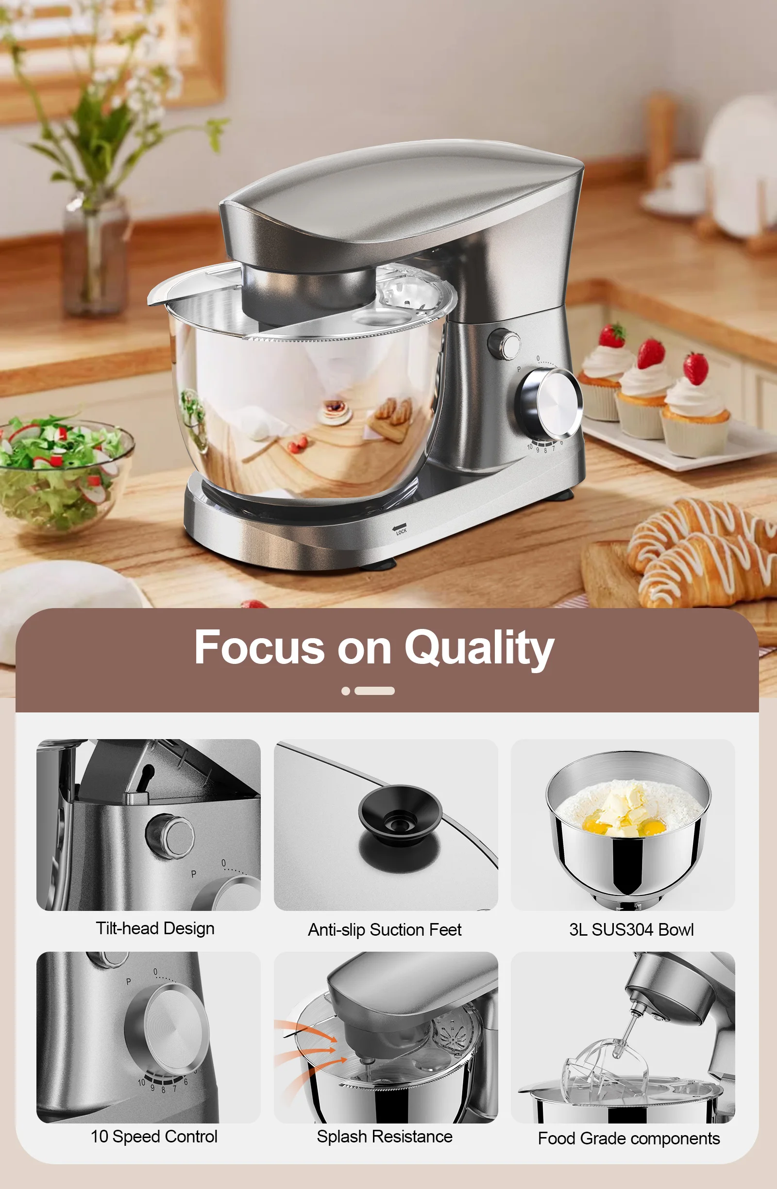 Professional 3l 4l 5l Dough Food Cake Bakery 1500w Dough Mixer Cake ...