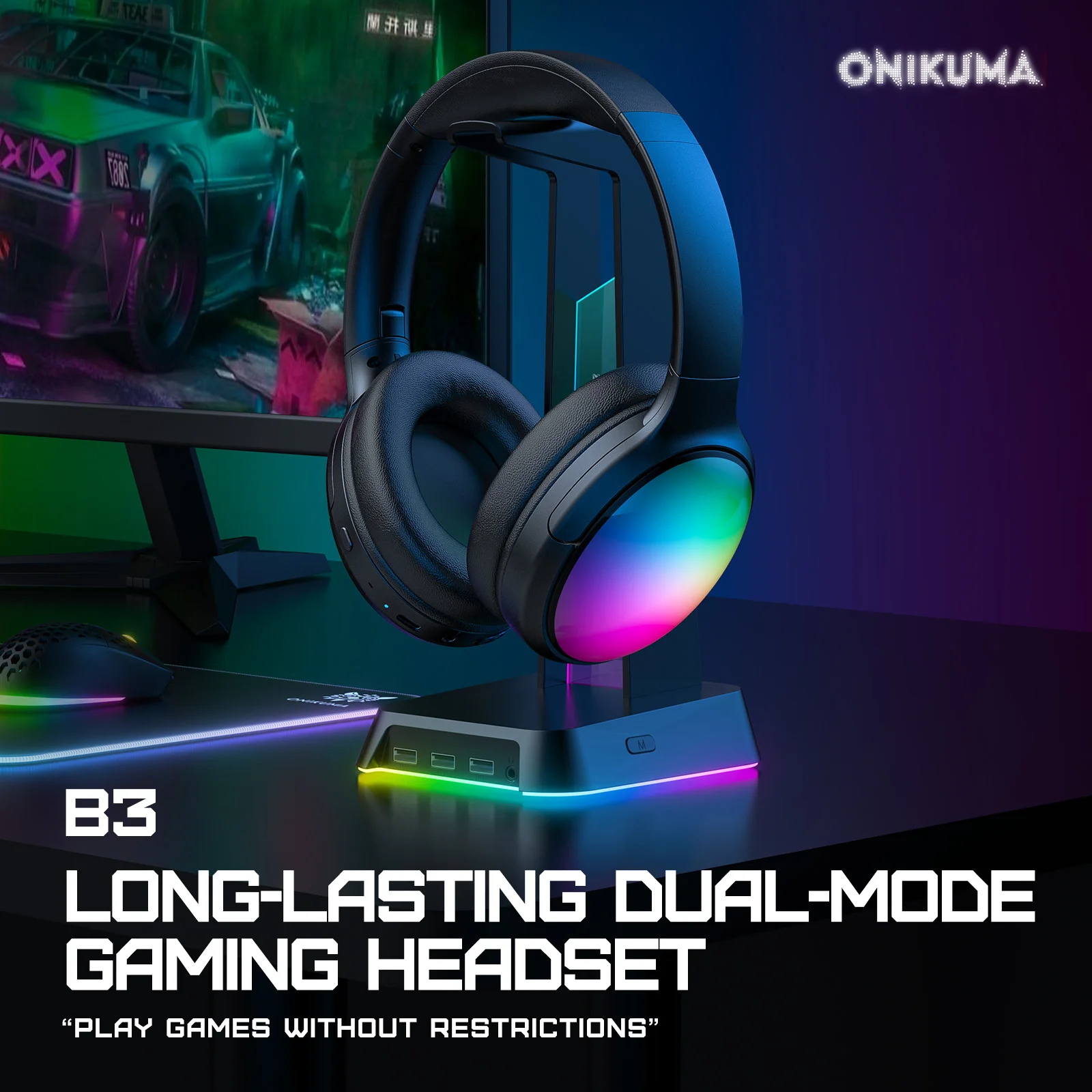Onikuma B3 Dual Mode 5.3+ for Blue Tooth Wired Gaming Headset Over-Ear ...