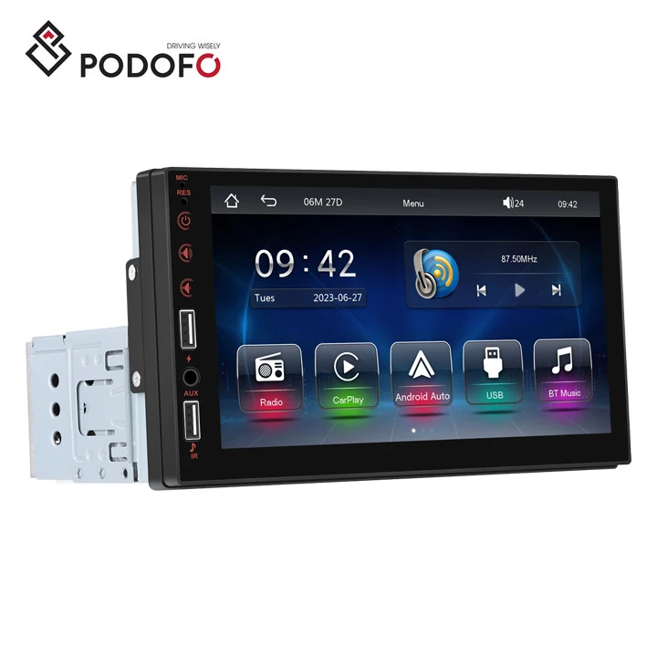 Podofo Single Din Car Mp5 Player Wireless Carplay Android Auto 7 Inch ...