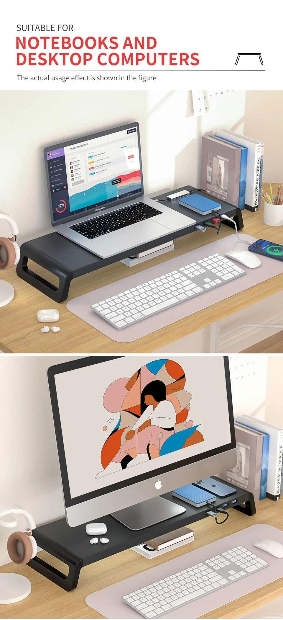 Aluminium Monitor Stand Riser With Usb 3.0 Keyboard Storage Desktop Pc ...