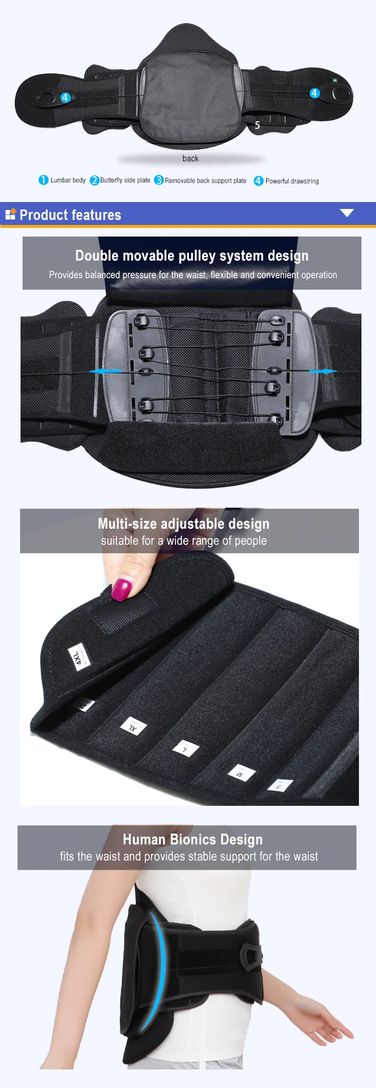 Adjustable Spine Compression LSO Lumbar Wrap with Pulley System