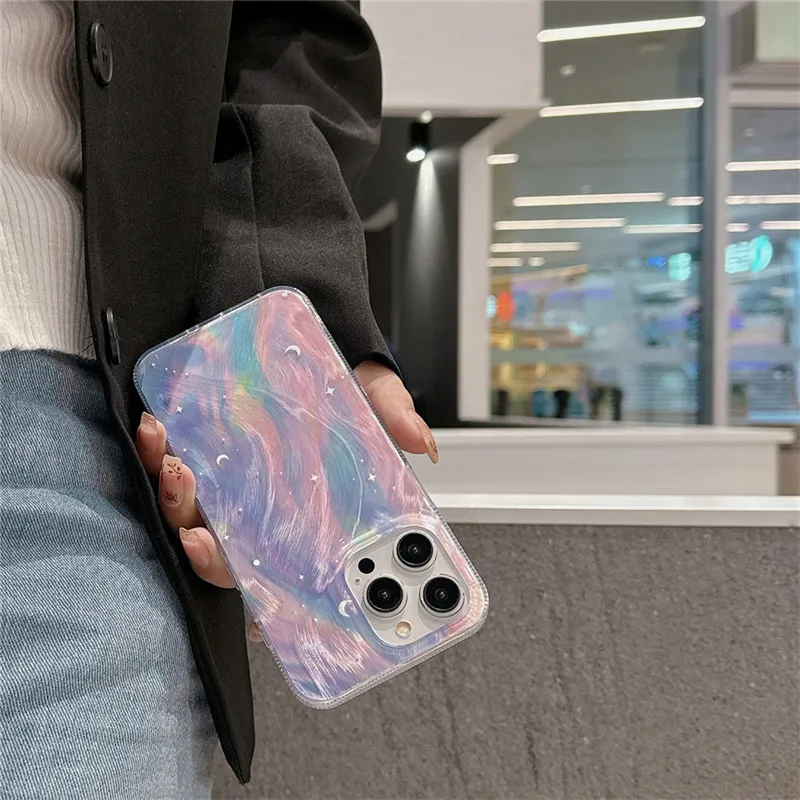 Luxury Gradient Dream Starry Sky Laser Shell Pattern Cute Phone Case ...