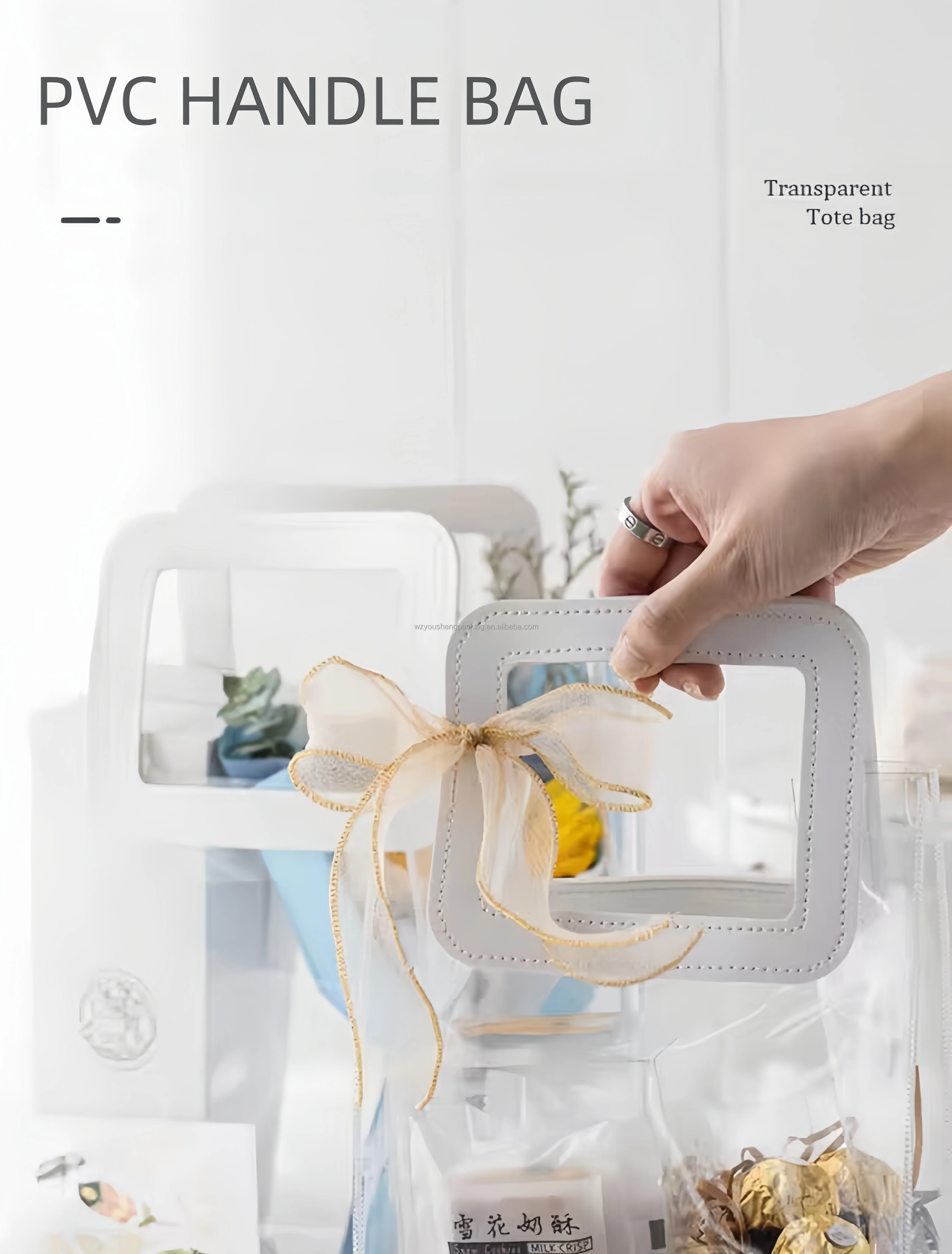 Custom Logo Plastic Transparent PVC Gift Wrap Tote Bag