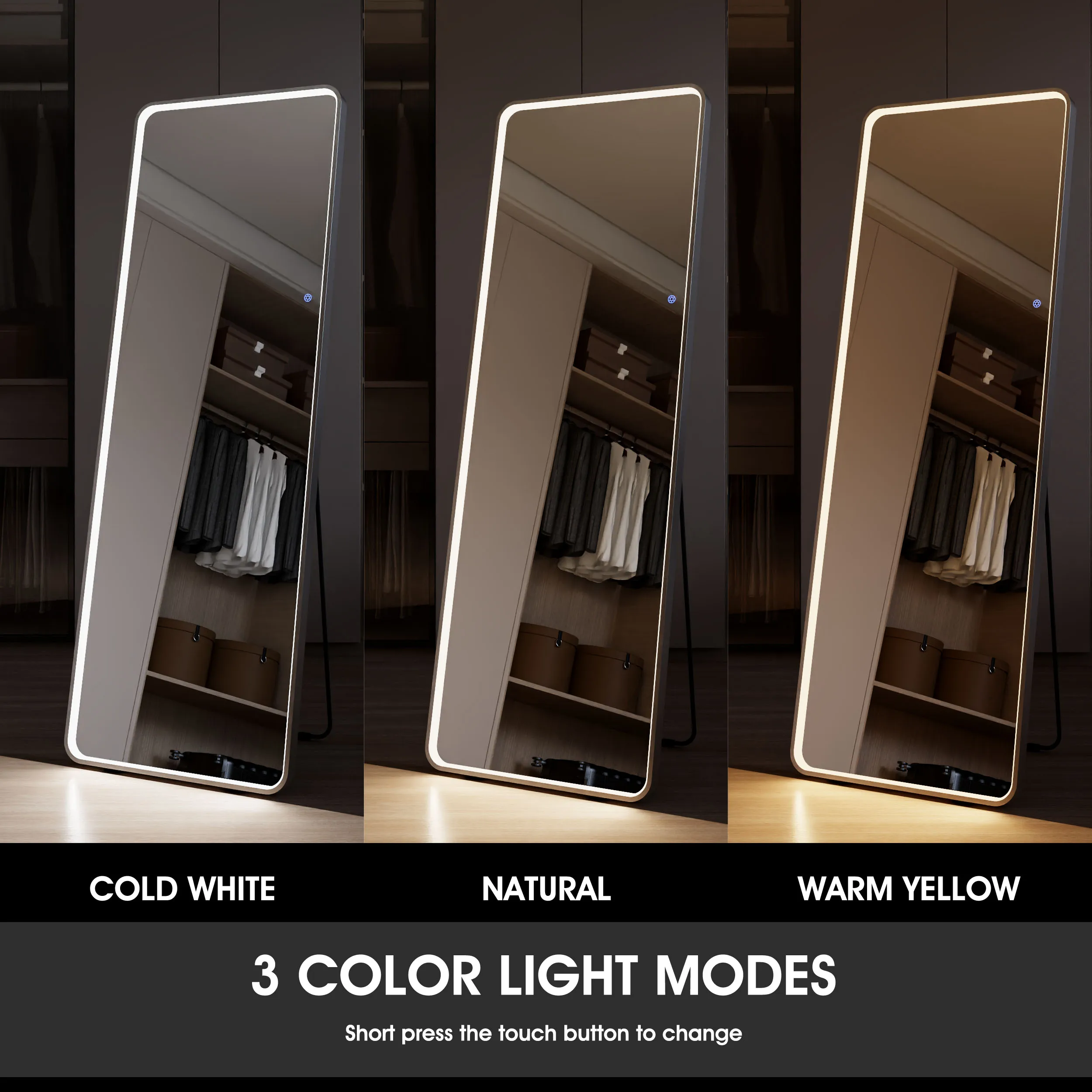 3 Color Dimmable Lighting Smart Touch Screen Large Size Salon Stand up ...