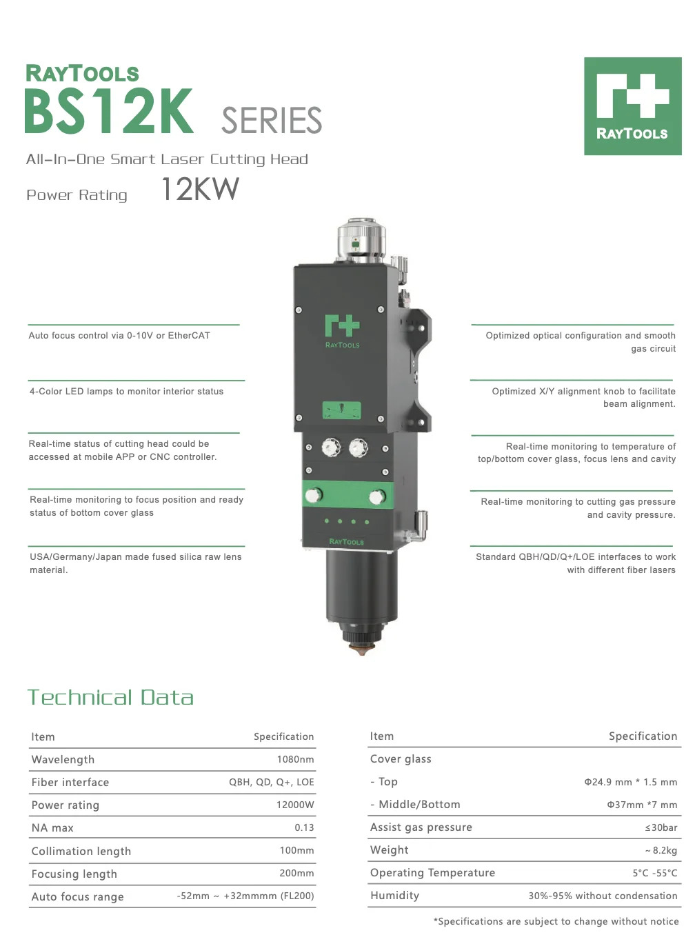 Raytools 12kw Laser Cutting Head BS12K - High Efficiency