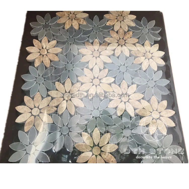 Flower Design Waterjet Floor Tiles Bathroom Natural Stone Marble Mosaic ...
