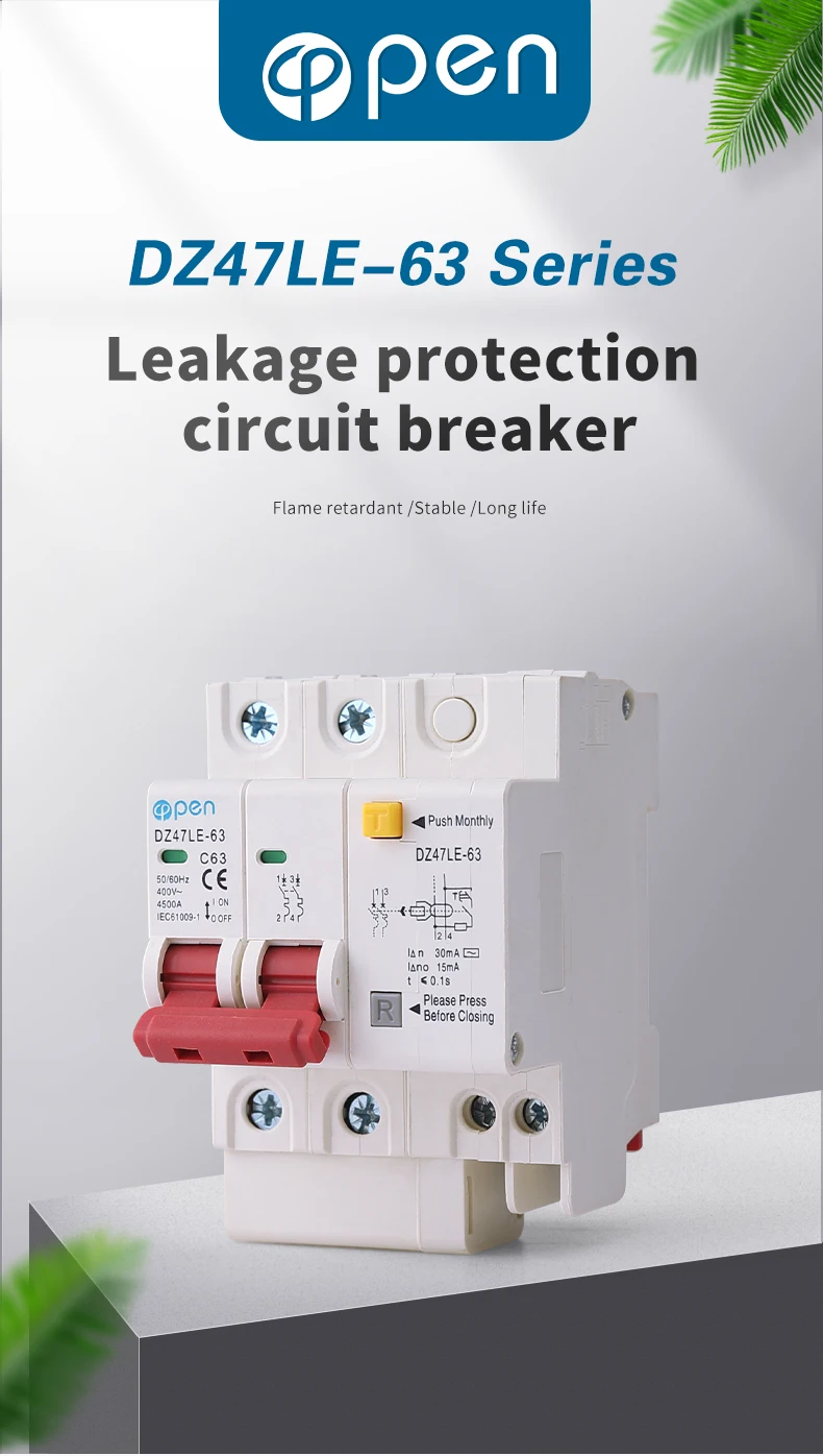 Open Electric DZ47LE-63 400V 2P+N 40A 30ma RCBO Circuit Breaker