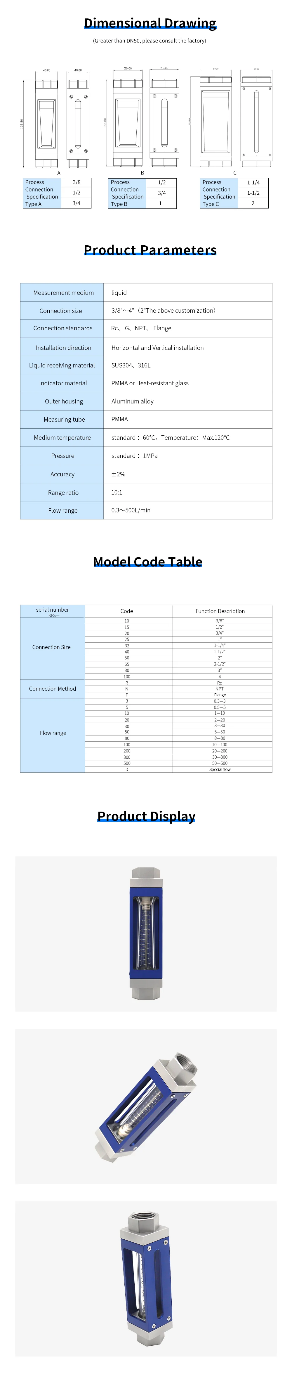 Wide-range Variable Area Water Flowmeter Oil And Liquid Flow ...