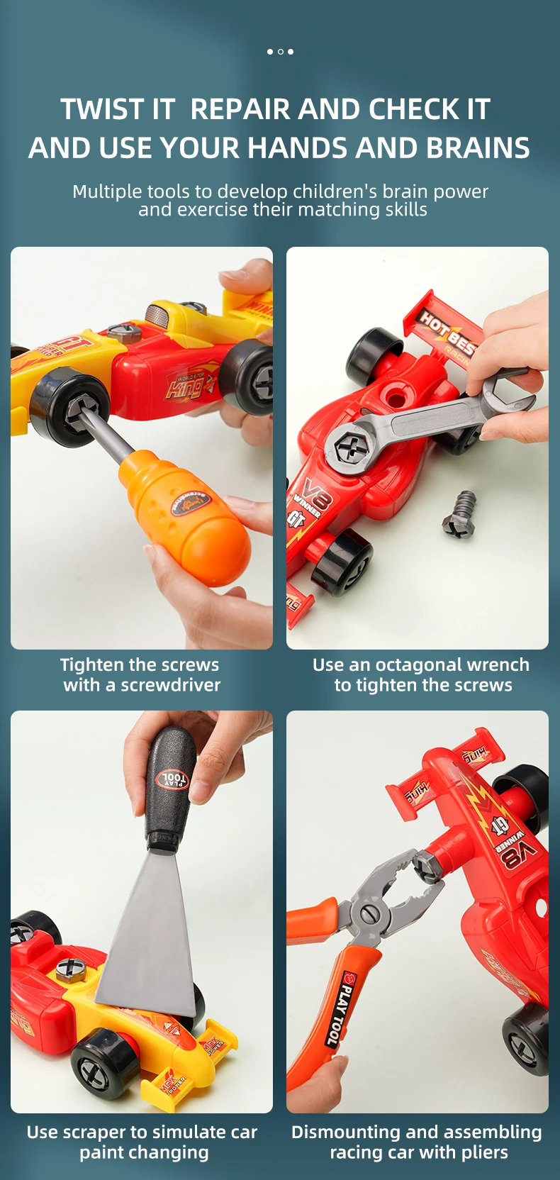 Auto Repair Boy Kids Toy Tool Set Kit Box - 26PCS Tools