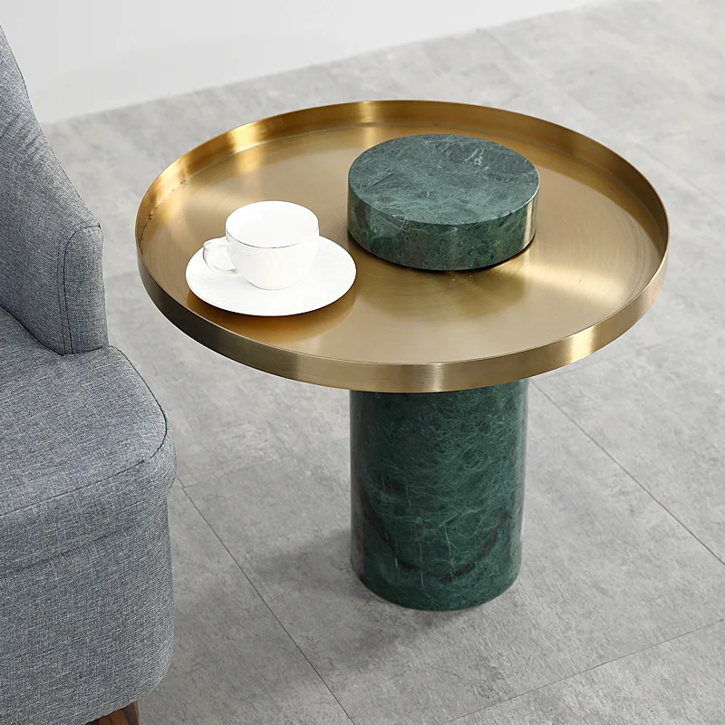 Nordic Round Marble Texture Side Center Table Set Living Room Gold ...