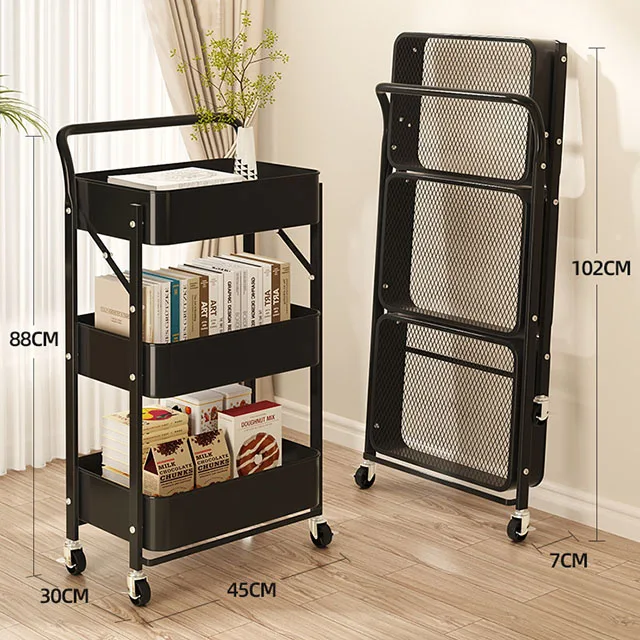 3 Tier Metal Folding Utility Rolling Cart with Wheel| Alibaba.com