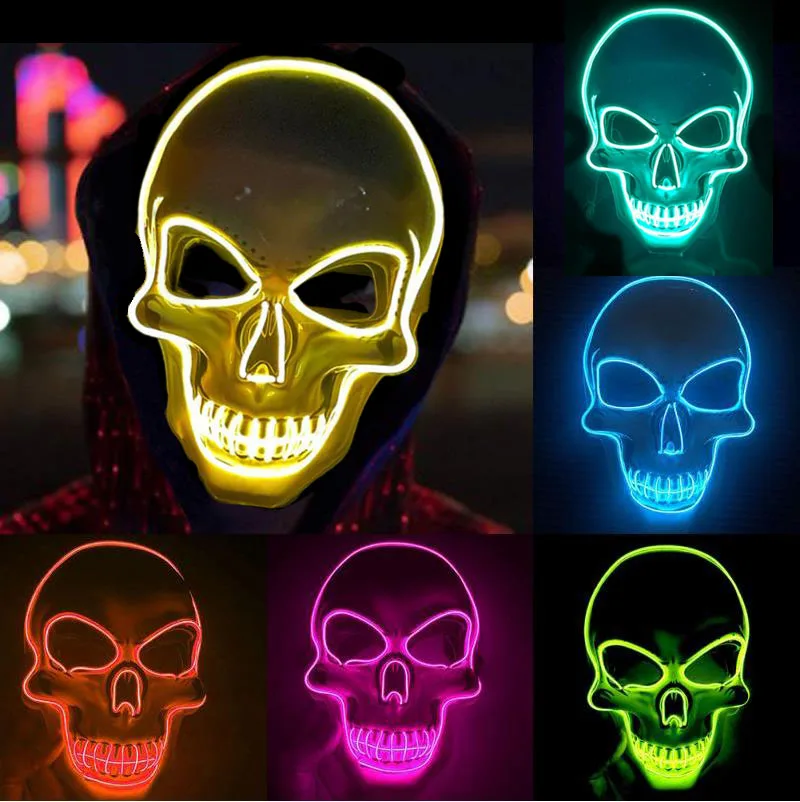 Halloween Skeleton Led Mask Glow Scary Mask Halloween Light Up Cosplay ...