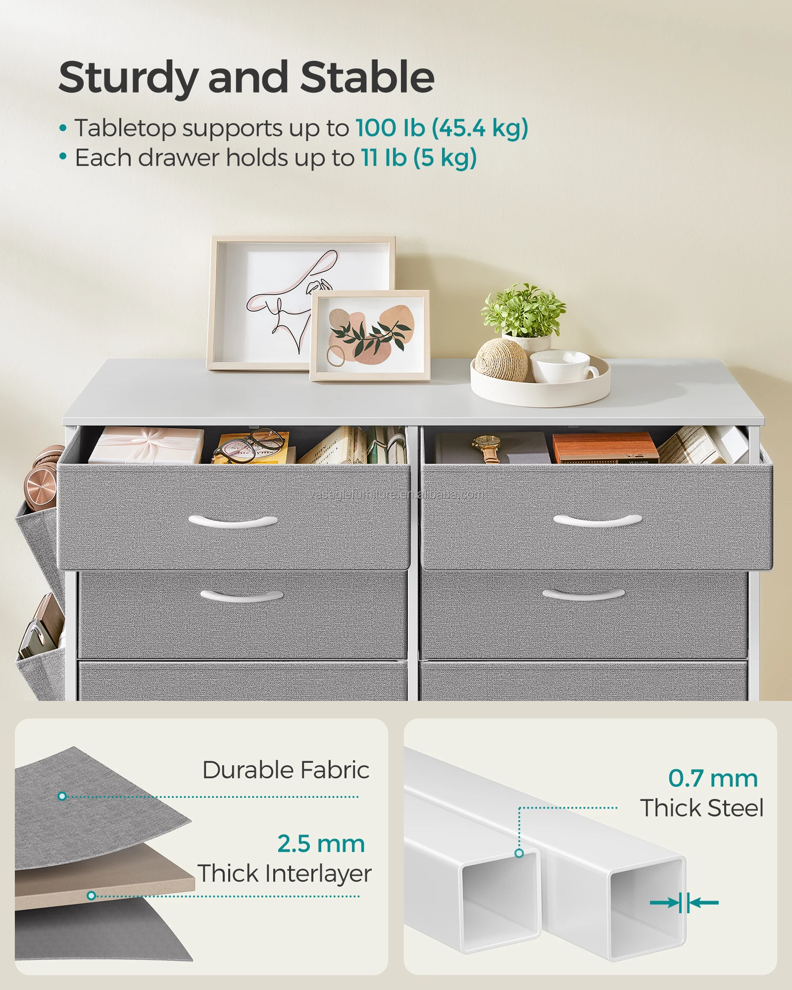 SONGMICS Living Room Drawer Dividers Storage Organiser Unit Bedroom 6 ...