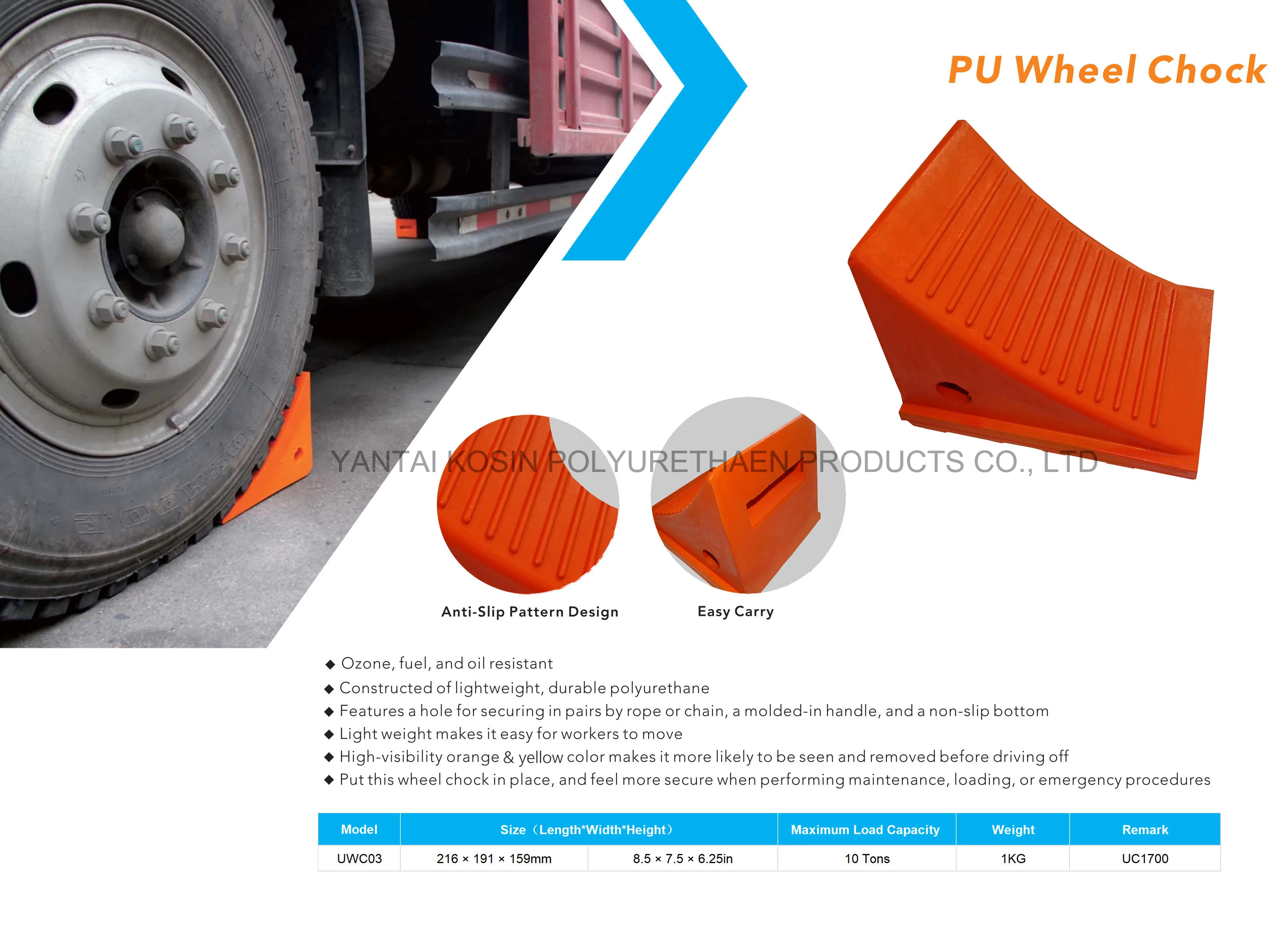 UC1700 Urethane Stopper - Durable Wheel Chocks for Safety