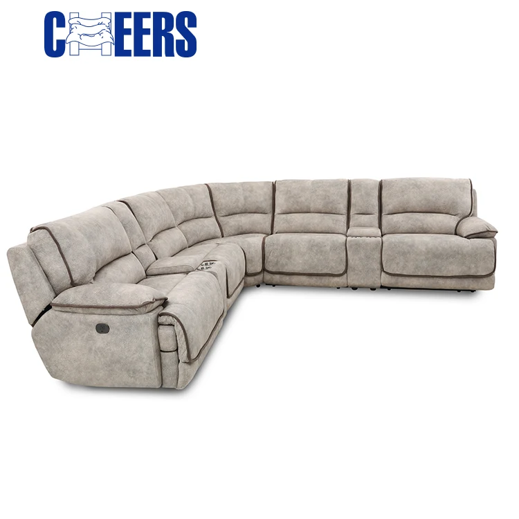 Manwah Cheers Euro Fabric Living Room Sofa 5-seater Power Reclining ...