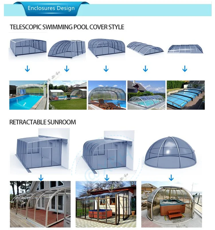 Commercial Polycarbonate Aluminum Telescopic Pool Enclosures