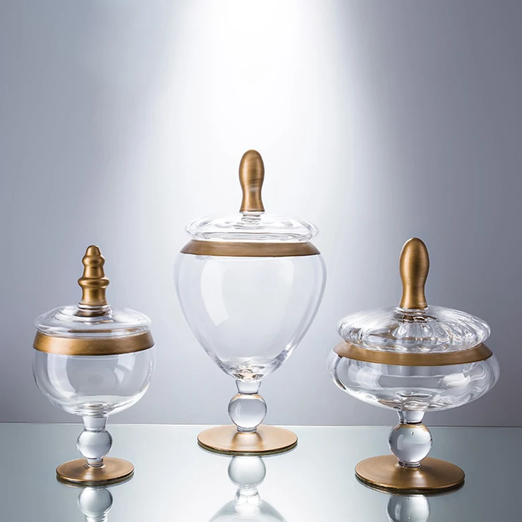 Modern Luxury Transparent Clear Glass Gold Plated Home Decoration Jar ...