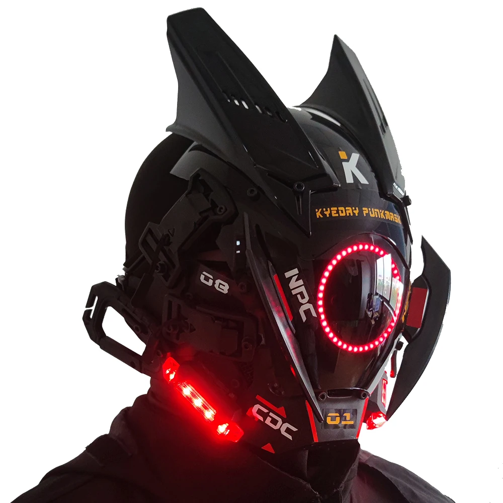 Cosplay Led Round Light Glowing Mask Black Full Face Men's Cyberpunk ...