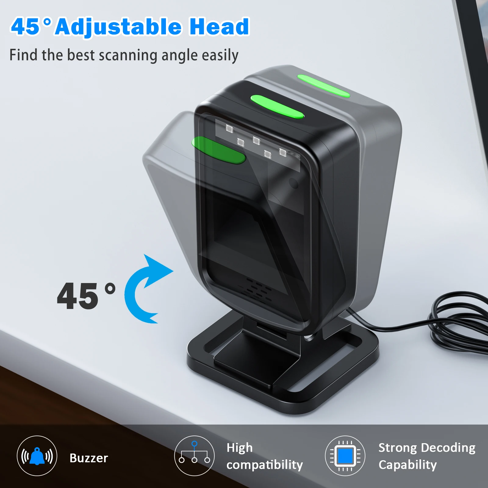 2D QR Hands-Free Omnidirectional Barcode Scanner Desktop USB Wired ...