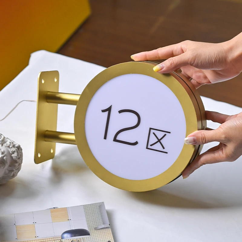 Wall-mounted Signs,Golden Side-mounted Circular Light Box,Double-sided ...