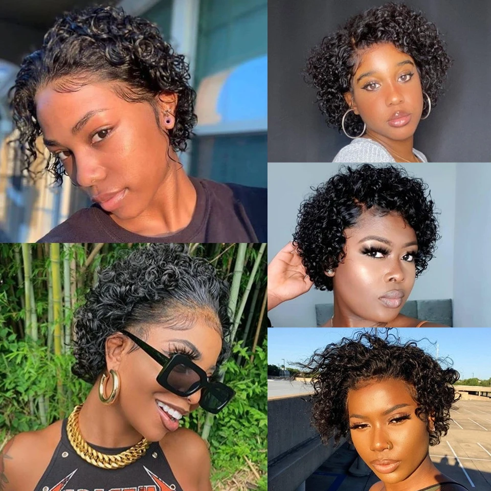 Perruque Brazilian Short Pixie Cut Curly Lace Front Wig