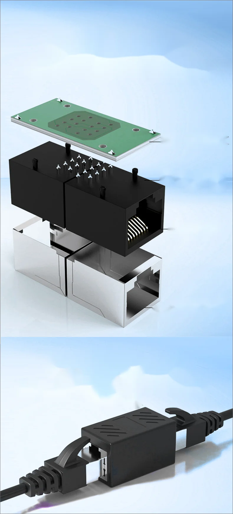 Rj45 Network Cable Connector Network Ethernet Dual Straight Head Lan ...