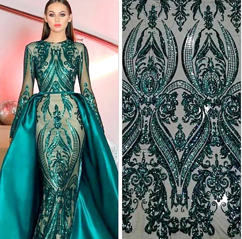 Nigerian Sequence Clothes Sequin Embroidery Blue Sequin Fabric Tulle ...